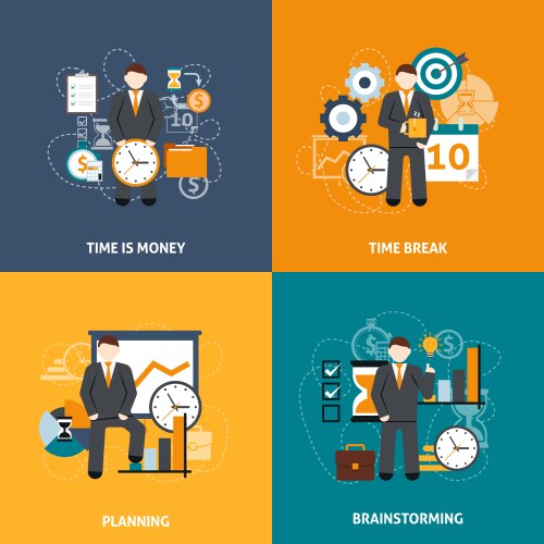 Businessman daily routine concept flat icons Vector Image