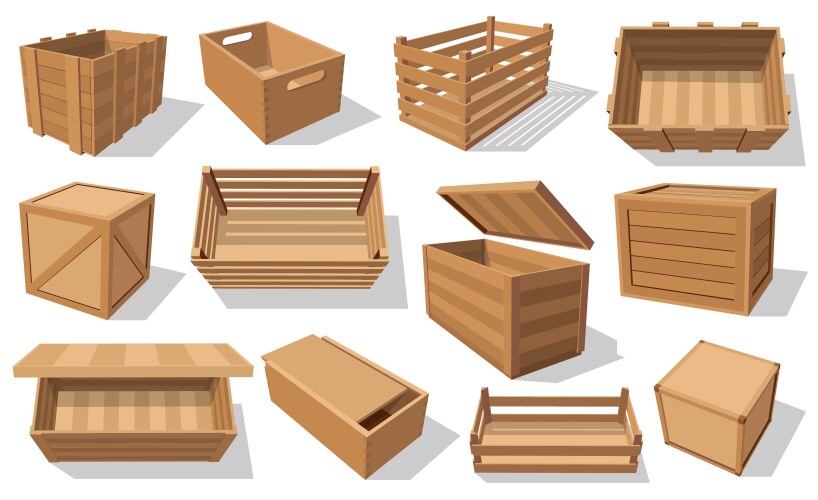 Wooden boxes containers crates and packages Vector Image