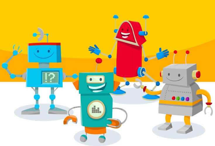 Robots group cartoon Royalty Free Vector Image
