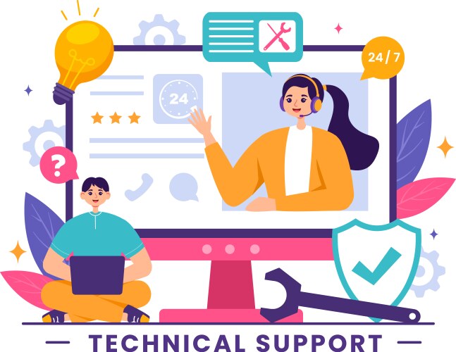 A technical support system featuring software Vector Image