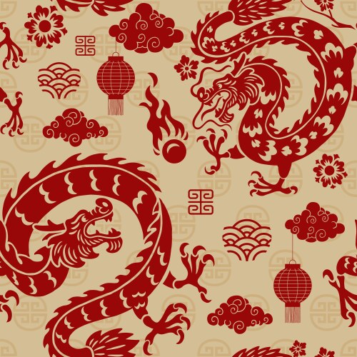 Seamless pattern of chinese dragon fighting Vector Image