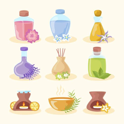 Flat design aromatherapy element pack Royalty Free Vector