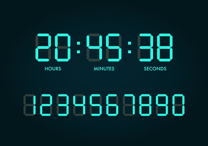 Digital font alarm clock letters and numbers Vector Image