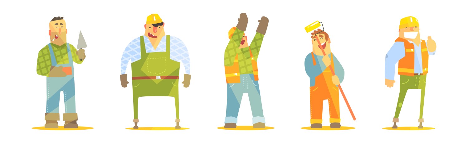 Funny man builder character work at construction Vector Image