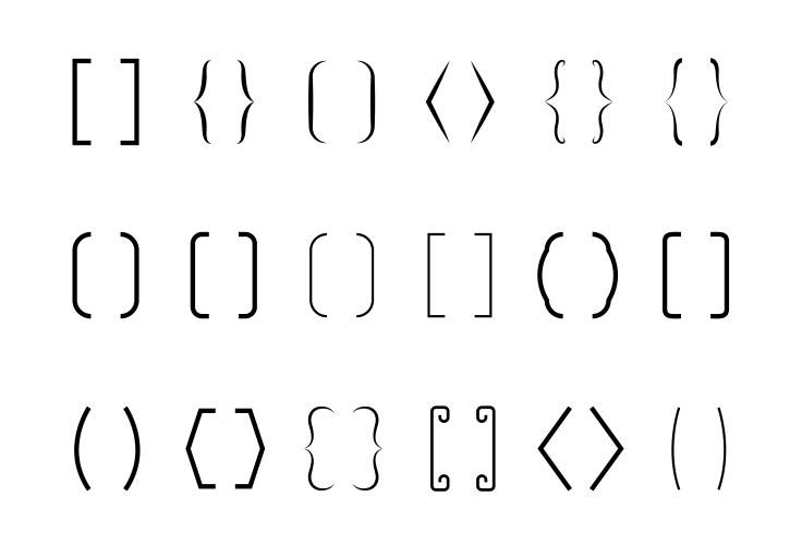 Braces and curly brackets symbols set Royalty Free Vector