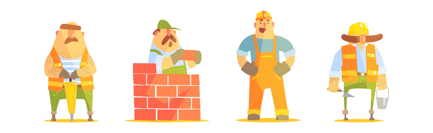 Funny man builder character work at construction Vector Image