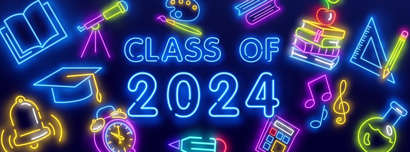 Neon 2024 graduate class logo Royalty Free Vector Image