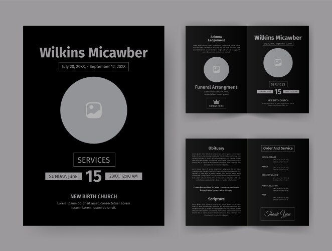 Funeral template for memorial program Royalty Free Vector
