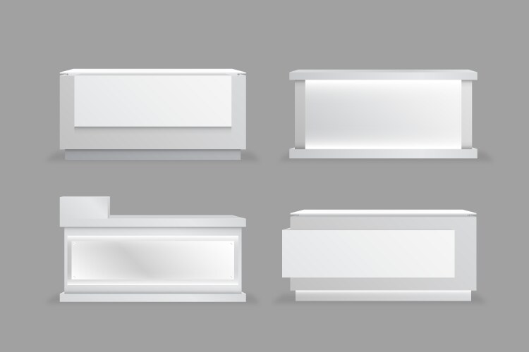 Realistic reception counter tables isolated Vector Image