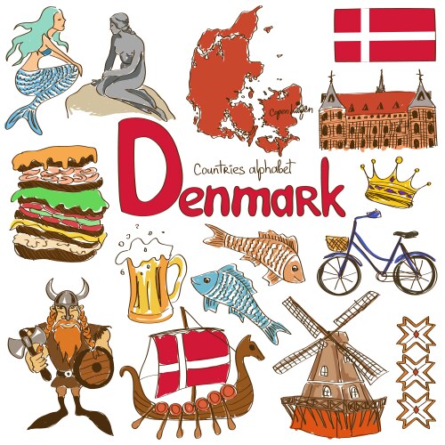 Denmark set landmark icons Royalty Free Vector Image