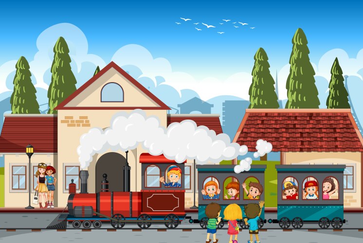 Children riding on the train Royalty Free Vector Image