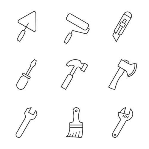 Tools objects cartoon set Royalty Free Vector Image