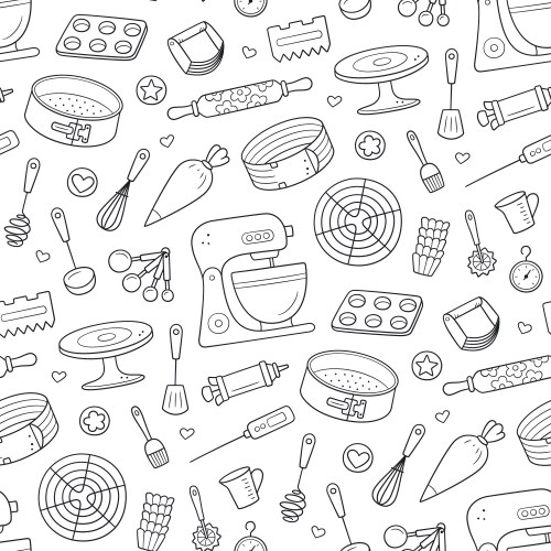 Hand drawn pastry seamless pattern with cakes Vector Image