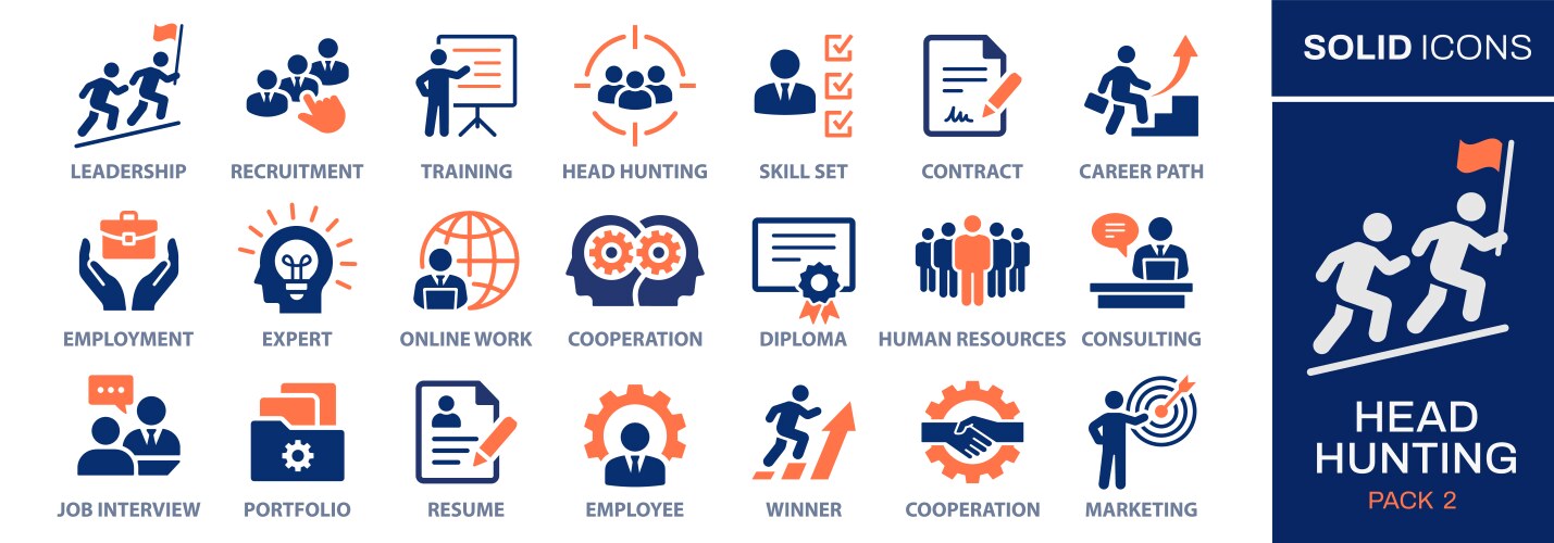 Recruitment solid icon set Royalty Free Vector Image