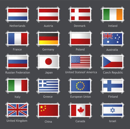 Stamps with flags Royalty Free Vector Image - VectorStock