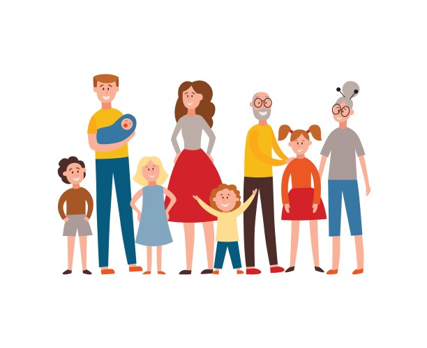 Happy extended family photo cartoon Royalty Free Vector