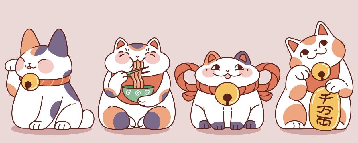 Traditional japanese maneki cat neko cats cartoon Vector Image
