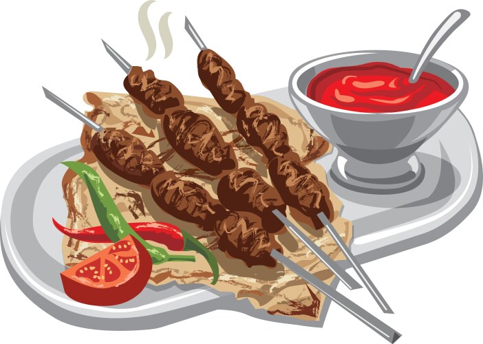 Grilled Satay Skewers with Smoke – Royalty-Free Vector | VectorStock