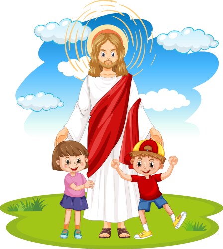 Cartoon jesus christus with children Royalty Free Vector