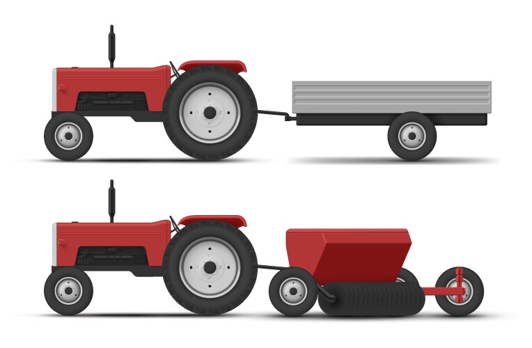Red agricultural farm tractor with open cabin Vector Image