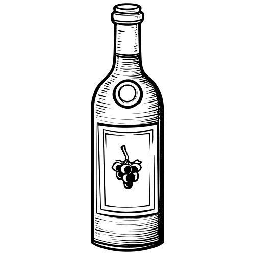 Cartoon wine bottle monochrome outline drawing Vector Image