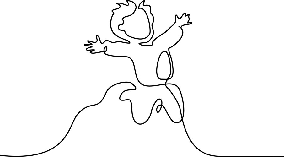 Continuous one line drawing happy boy running Vector Image