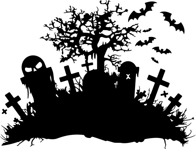 Halloween graveyard silhouette white background Vector Image