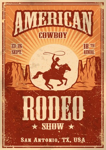 Rodeo poster with a cowboy sitting on rearing Vector Image