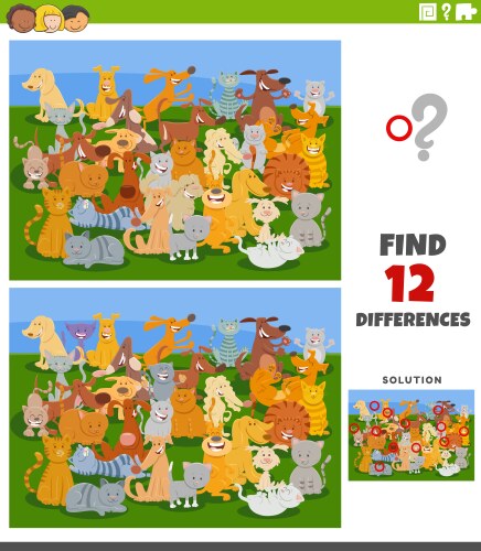 Find differences game with cat characters Vector Image