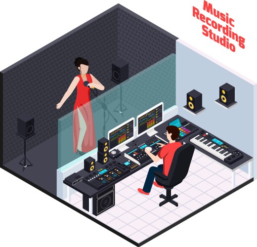 Singer in recording studio Royalty Free Vector Image