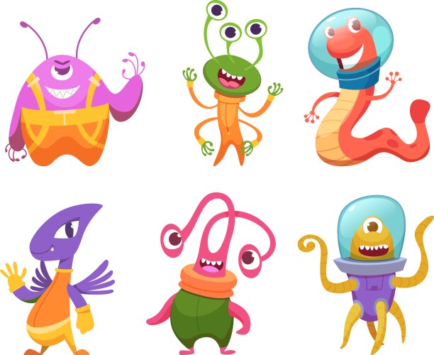 Cartoon cute funny monsters aliens and bacterias Vector Image