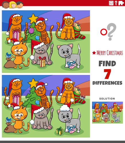 Find differences game with cat characters Vector Image