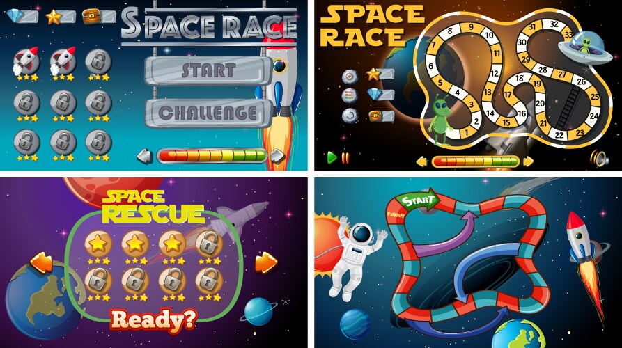 Cartoon kids board game space adventure riddle Vector Image