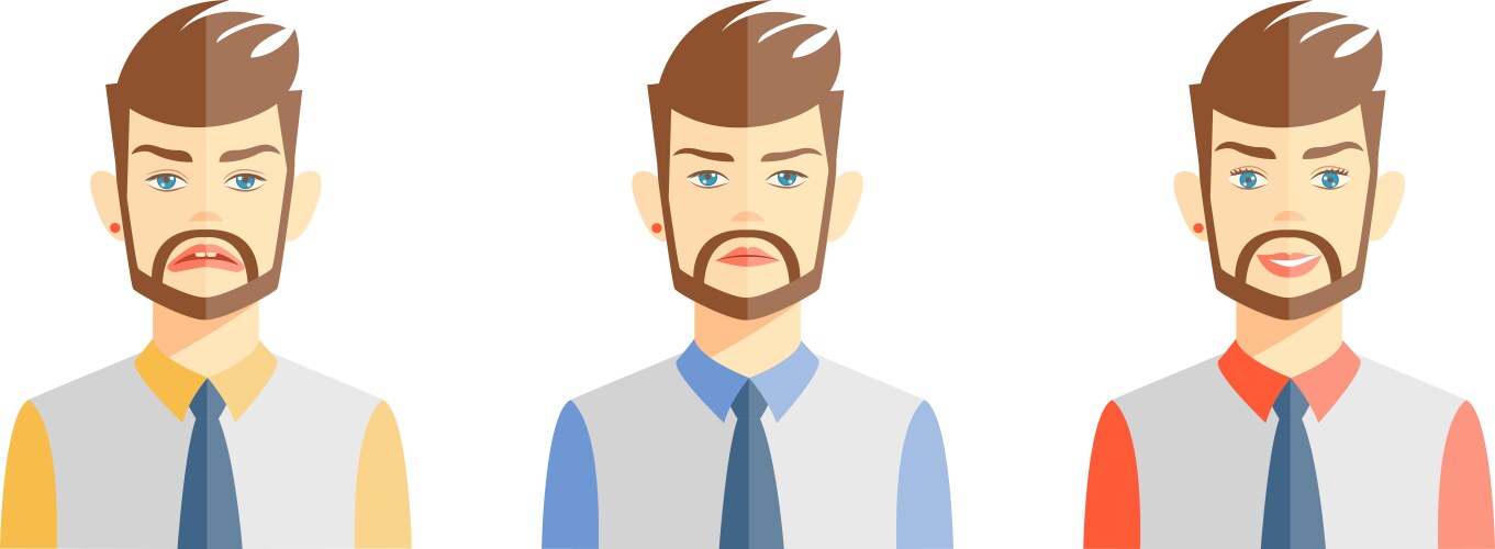 Man emotions vary joy beams from his smile Vector Image