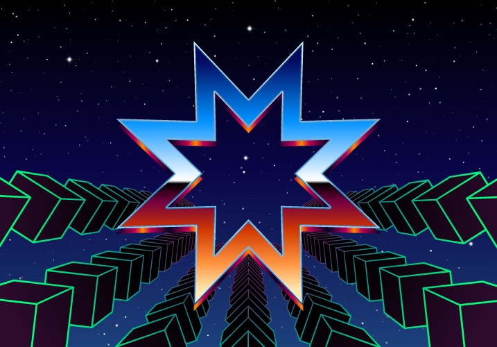 Synthwave frame with chrome star and 80s styled Vector Image