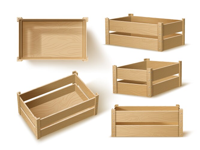Wooden boxes containers crates and packages Vector Image