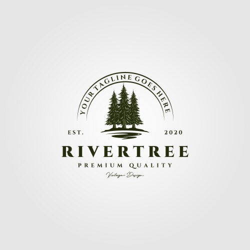 Pine tree river logo landscape vintage design Vector Image