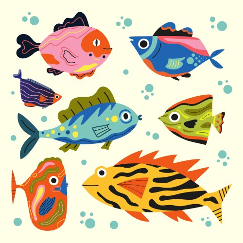 Fish sea set Royalty Free Vector Image - VectorStock