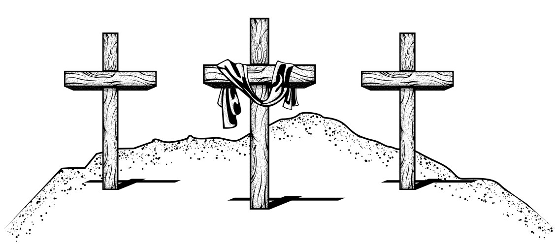 Three crosses on top of mount calvary Royalty Free Vector