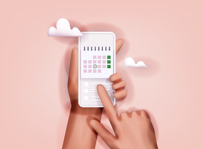 Hand holding mobile smart phone with calendar Vector Image