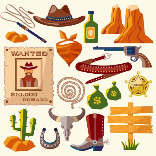 Western Cowboy Icons Royalty Free Vector Image