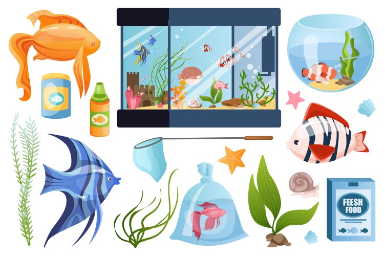 Aquarium essential elements collection Royalty Free Vector