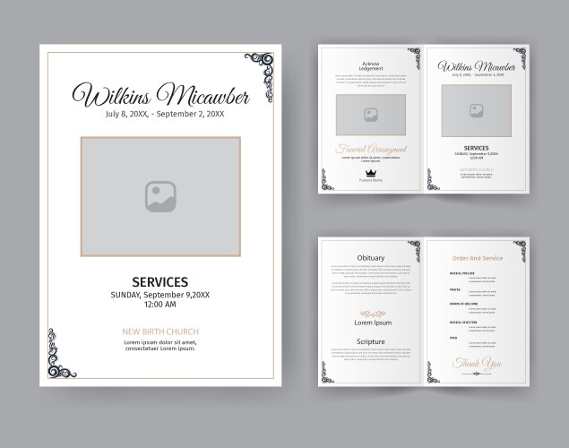 Funeral template for memorial program Royalty Free Vector