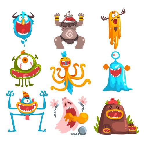 Cartoon Monsters with Diverse Emotions – Royalty-Free Vector | VectorStock