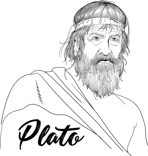 Plato greek philosopher head mono line Royalty Free Vector