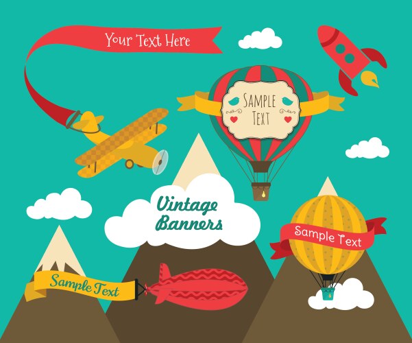 Retro air plane banner design Royalty Free Vector Image