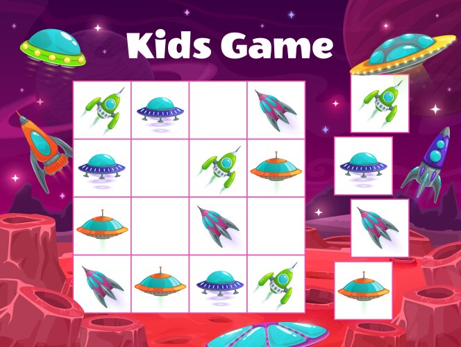 Kids boardgame with spaceships and planets riddle Vector Image
