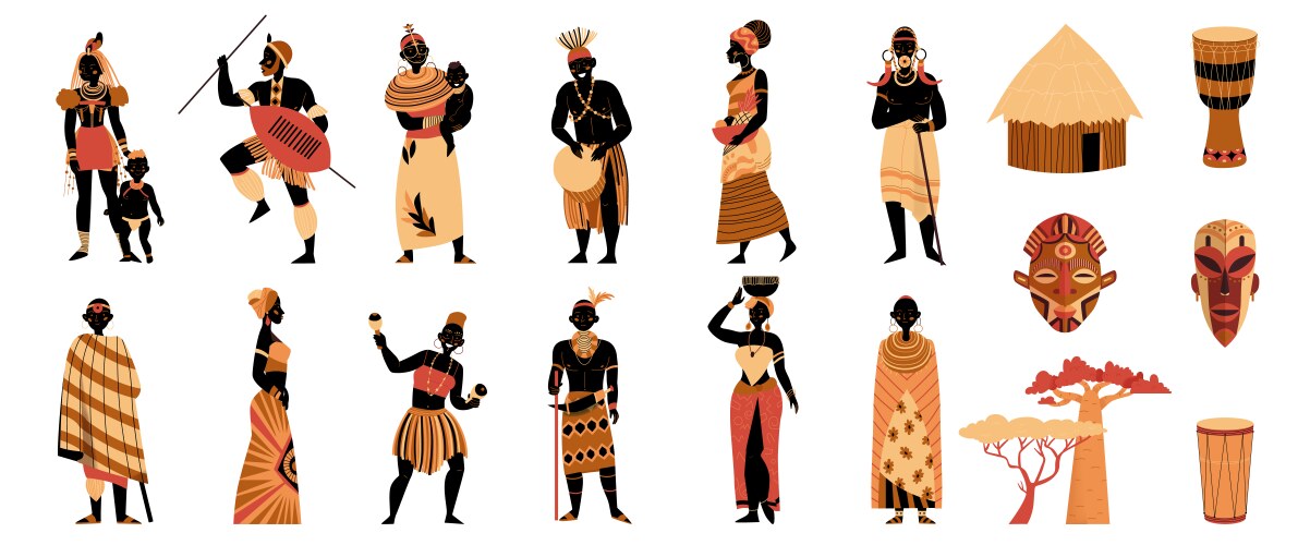 African masks transparent icon set Royalty Free Vector Image