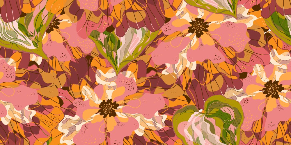 Mosaic stylized blooming flowers and leaves Vector Image