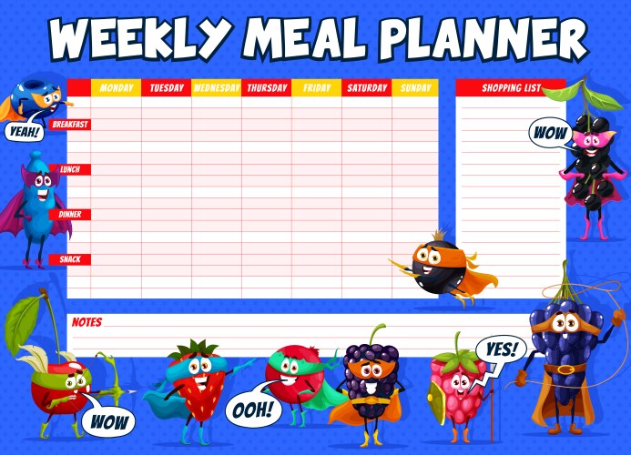 Kid weekly planner children cute calendar weeks Vector Image